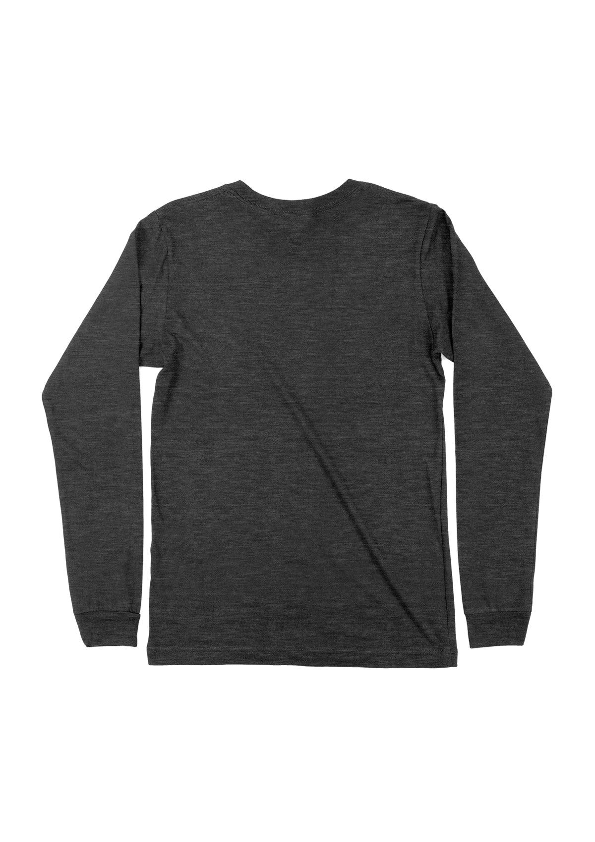Mens T-Shirts Long Sleeve Crew Neck Shark Fin Gray Tri-Blend